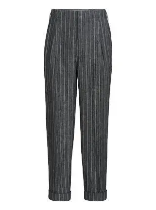 Brunello Cucinelli Linen Chalk Stripe Chevron Trousers - Dark Grey