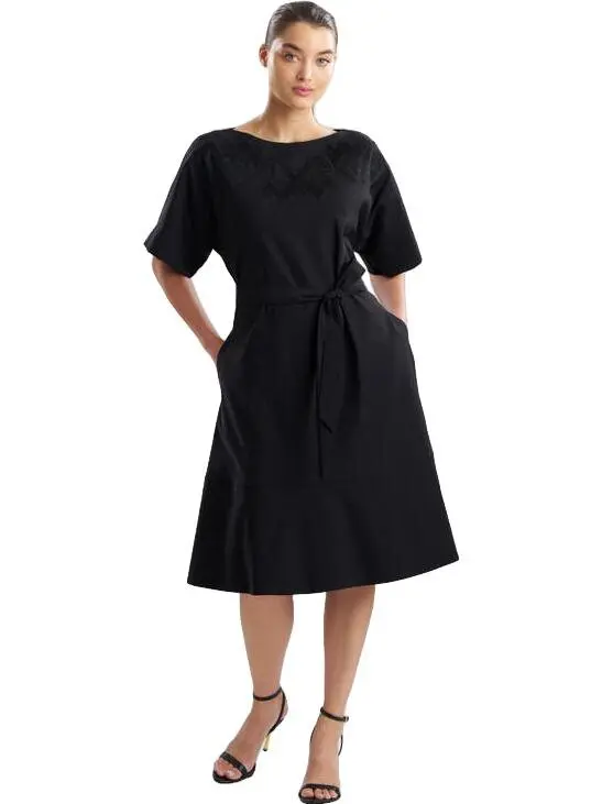 Natori Embroidered Boatneck Dress - Black