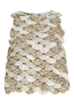Brunello Cucinelli Embellished Crochet Top - Light Grey