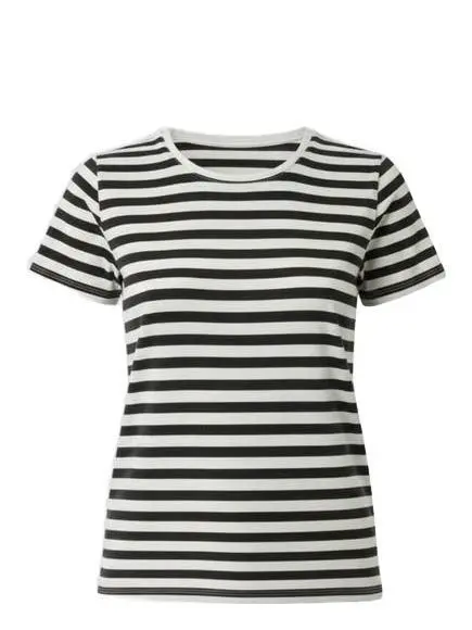 Majestic Filatures Stretch Linen Stripe Short Sleeve Crewneck T-shirt - Noir
