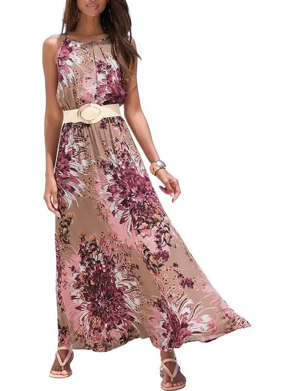 LASCANA High Neck Sleeveless Maxi Dress - Taupe Berry