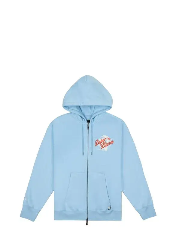 PAPER PLANES Graphic Zip Hoodie - Light Blue