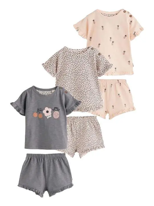 NEXT 6-piece Assorted Frill T-shirts And Shorts Set - Grey Multi