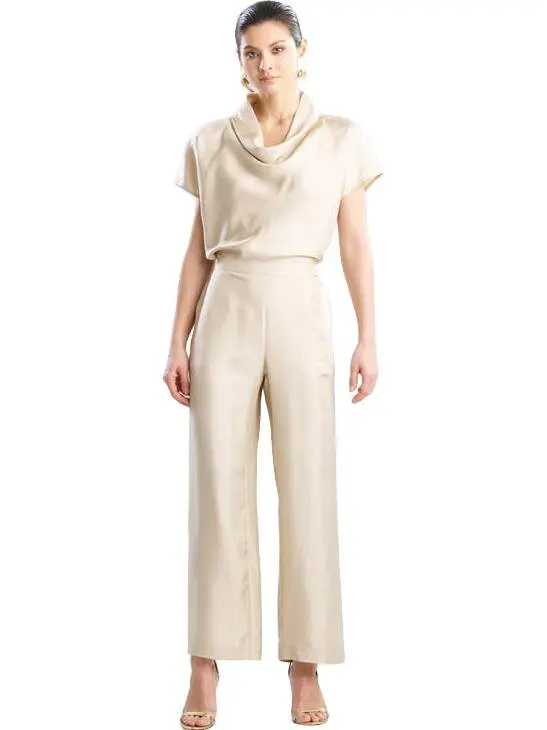 Natori Solid Silk Twill Pull-on Straight Leg Pants - Bone