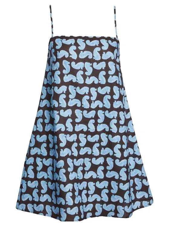 Staud Laura Print Sleeveless Linen Dress - Seahorse