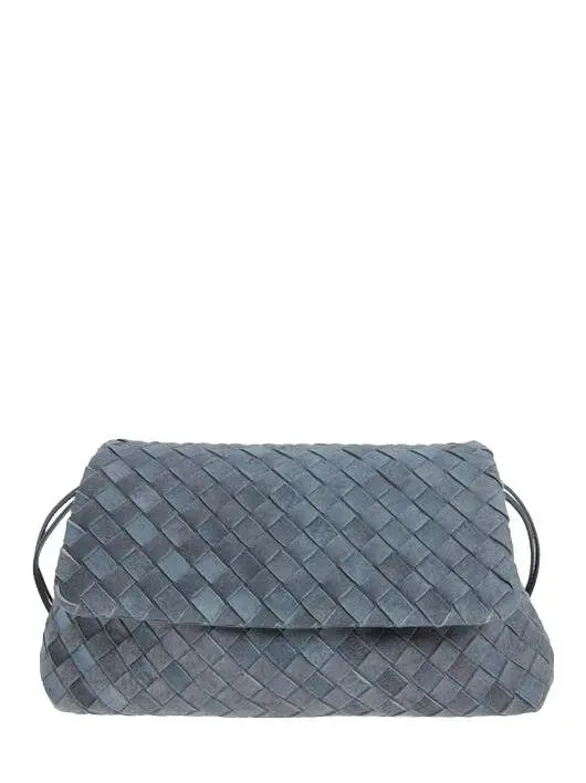 Bottega Veneta Large Intrecciato Suede Pouch - 4545 Cloudy Indigo/gravel