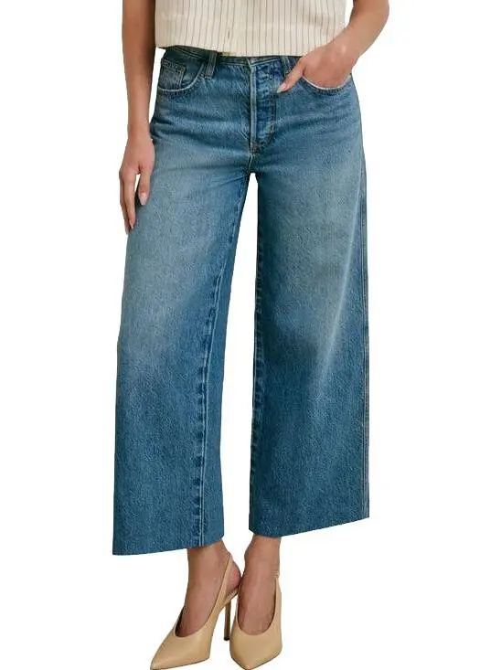 FAVORITE DAUGHTER The Masha Raw Hem Super High Waist Crop Wide Leg Jeans - Cortez