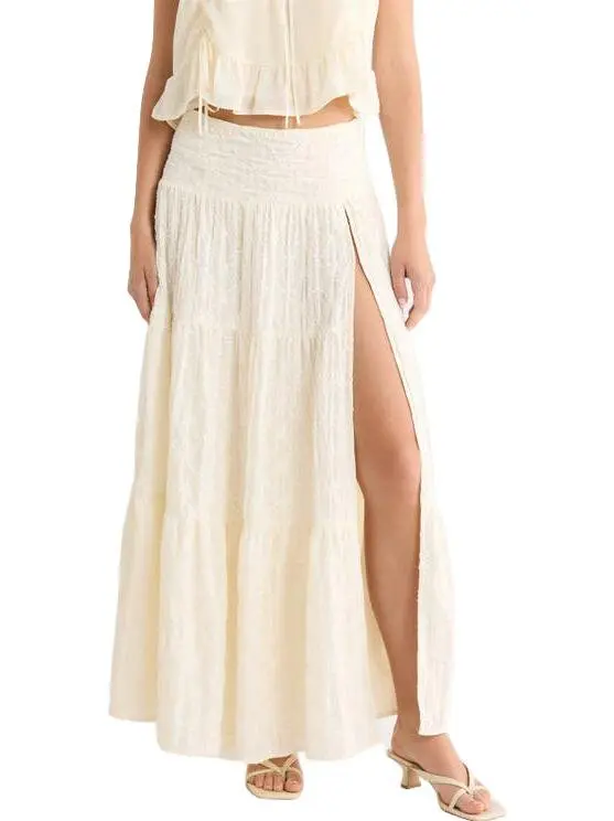 Princess Polly Embroidered Tiered Maxi Skirt - Cream