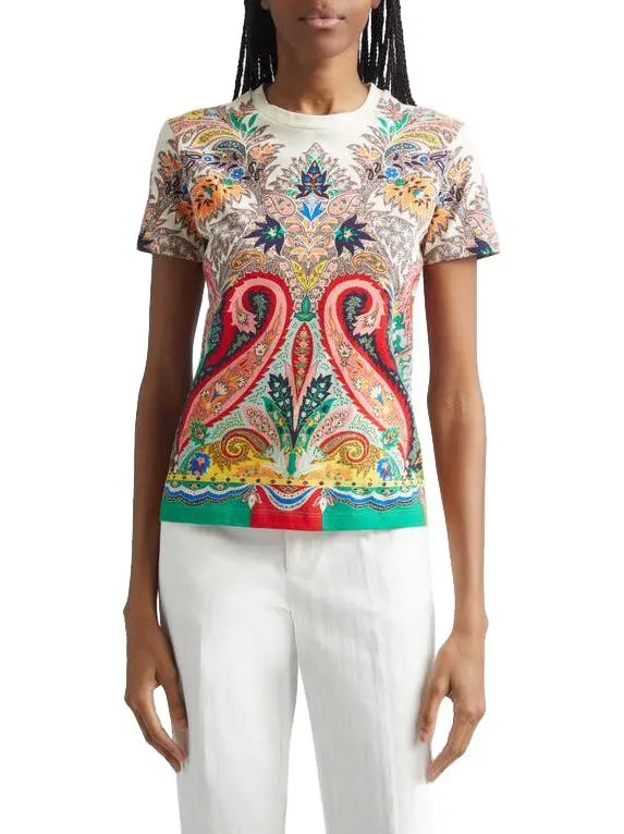 Etro Paisley Print T-shirt - Print On White Base