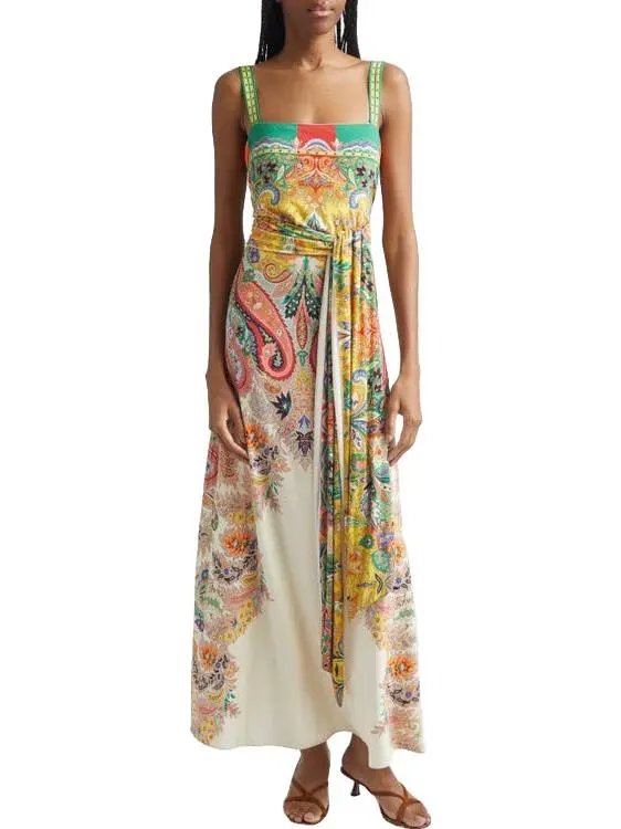 Etro Paisley Print Stretch Maxi Sundress - Print On White Base