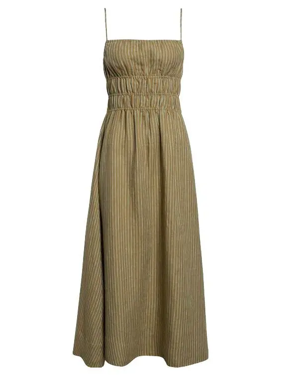 Staud Ayla Linen Midi Sundress - Porto Stripe