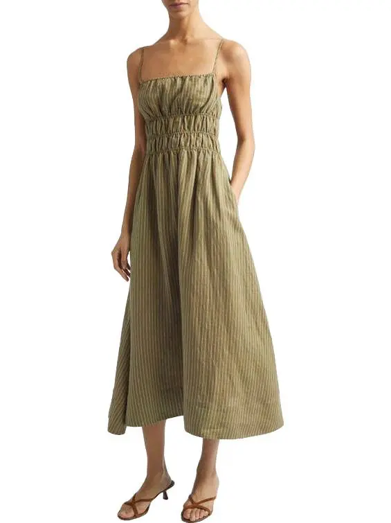 Staud Ayla Linen Midi Sundress - Porto Stripe
