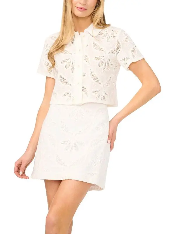 Ted Baker London Broderie Anglaise Cotton Cropped Button-up Top - Ultra White