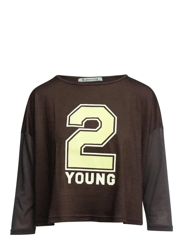 CONQUISTA 2 Young Sporty Cropped Top With Sheer Sleeves - Brown