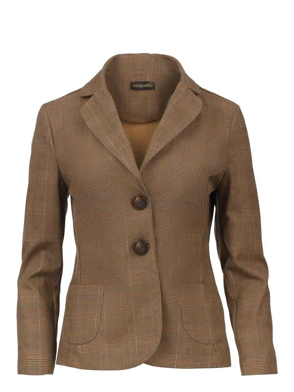 CONQUISTA Cotton Checked Fitted Blazer - Brown