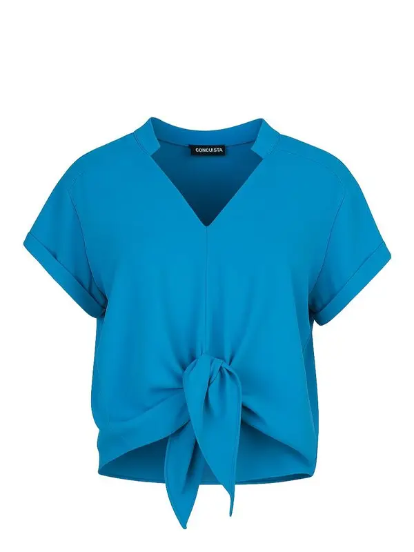 CONQUISTA Tie-front V-neck Blouse - Blue