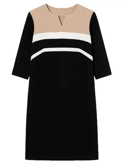 CONQUISTA Paneled V-neck Dress - Brown