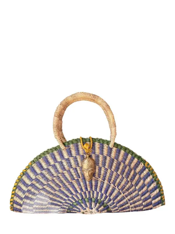 SOKONA Handwoven Elephant Grass Bag - Blue/green/yellow