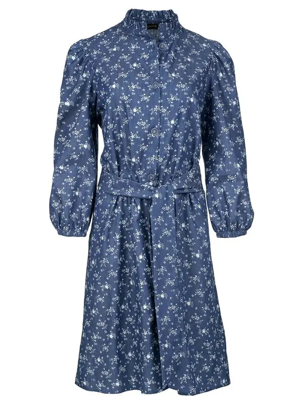 CONQUISTA Indigo Floral Denim Style Dress - Blue