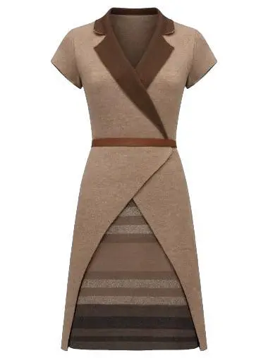CONQUISTA Cap Sleeve Dress In Mixed Fabrics - Brown