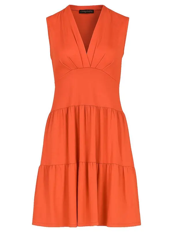 CONQUISTA Sleeveless V-neck Jersey Tiered Dress - Red