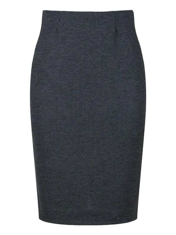 CONQUISTA Charcoal Ribbed Pencil Midi Skirt With Subtle Stripe - Grey