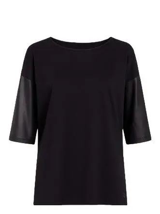 CONQUISTA Faux Leather Detail Top - Black