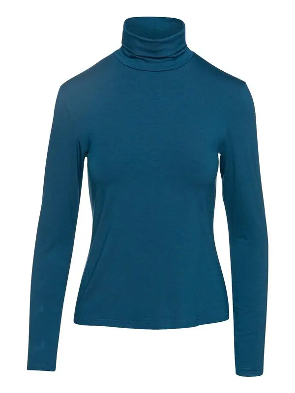 CONQUISTA Fitted Turtle Neck Long Sleeve Top In Sustainable Fabric - Blue