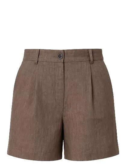 CONQUISTA Linen Pleated Shorts - Brown