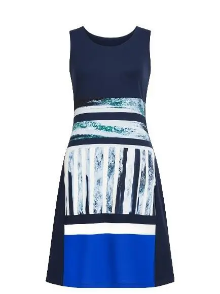 CONQUISTA Sleeveless A-line Dress With Abstract Print - Blue