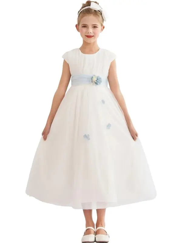 TULLEEN Cavella Lace Dress Floor-length Gown With Floral Accents - White