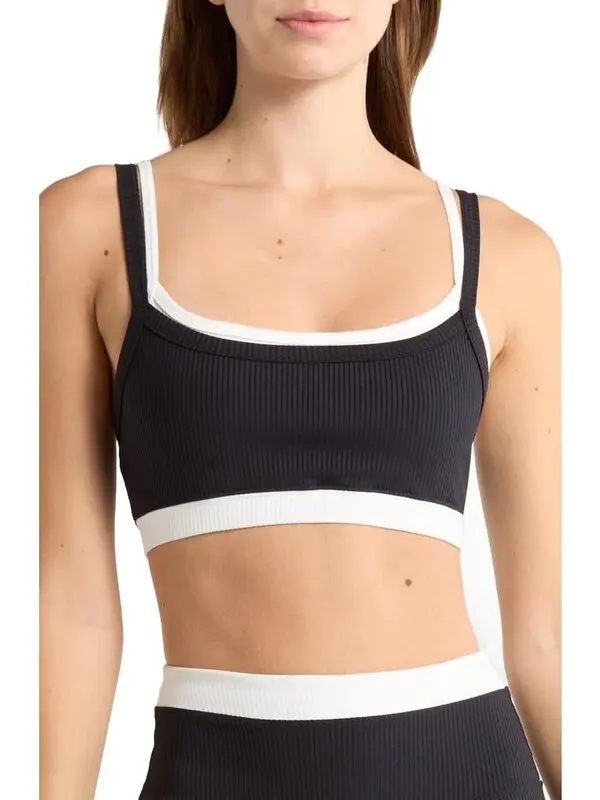 Year Of Ours Ribbed Layered Sports Bra - Black/white