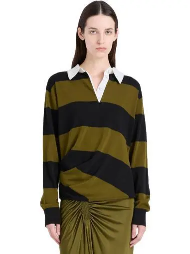 Proenza Schouler Corinna Striped Long-sleeve Polo Top - Black Multi