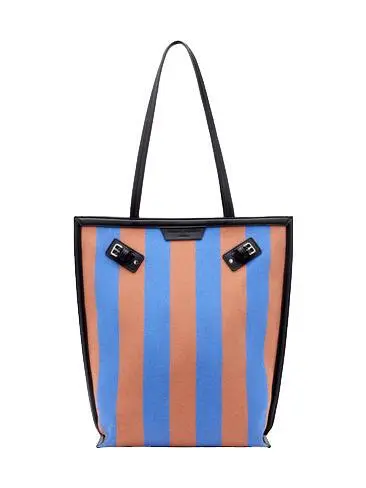 Proenza Schouler North South Days Tote In Striped Canvas - Sapphire/rust