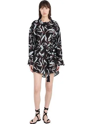 Proenza Schouler Laila Dress In Metalasse Silk Linen Floral Print - Black Multi