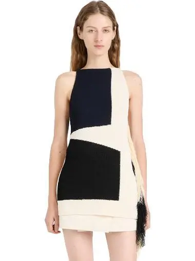 Proenza Schouler Saskia Top In Textured Fringe Intarsia - Sand Multi