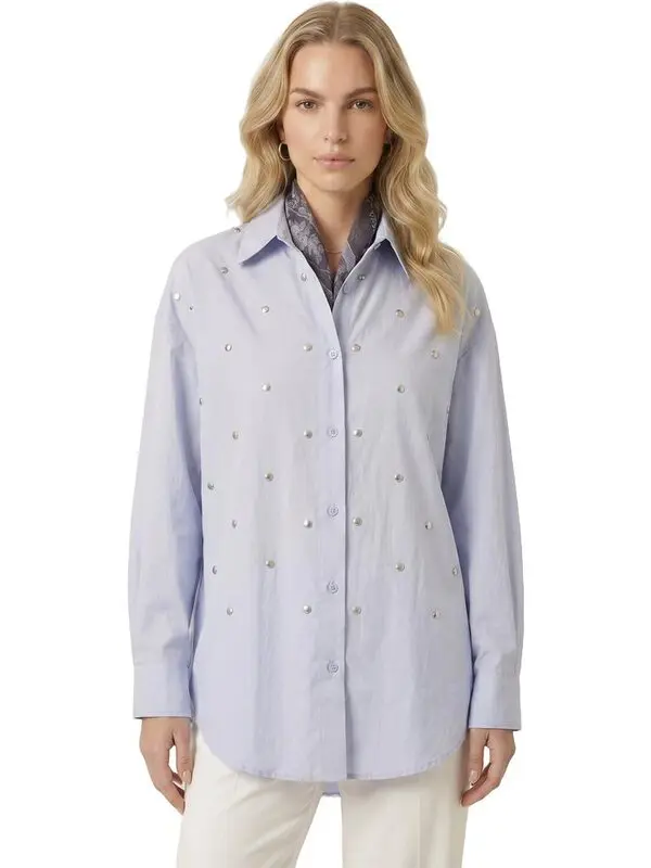 MODENAIRE Stud Detail Printed Scarf Button-up Shirt Set - Blue