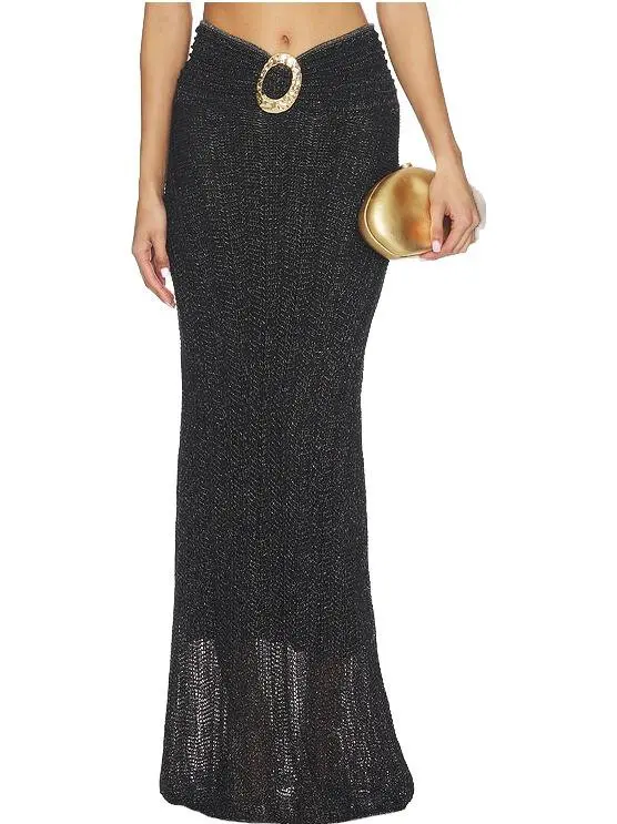CAPITTANA Metallic Knit Full Length Skirt - Black