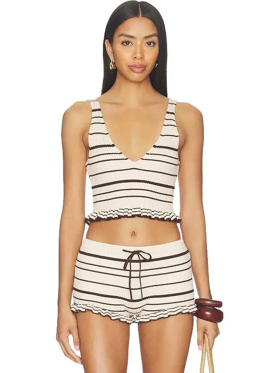 LOVERS AND FRIENDS Etta Stripe Knit Tank - Oat & Brown Stripe