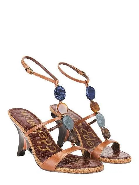 Sam Edelman Massey Embellished Wedge Sandal - Rich Cognac