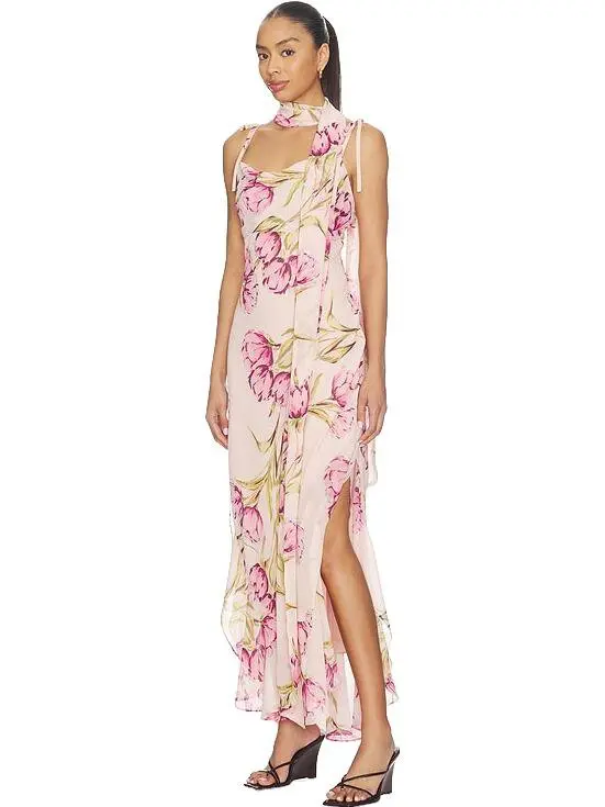 Steve Madden Jaila Floral Maxi Dress With Detachable Scarf - Tulip Fields Floral