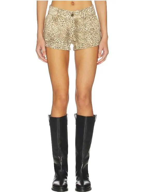 Lioness Gisele Print Denim Shorts - Leopard