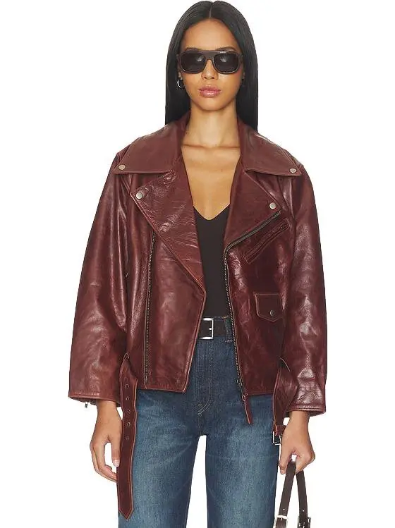 FOUND Biker Leather Jacket - Warm Brown