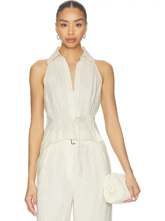 HEVRON Sloan Linen Vest - Ivory