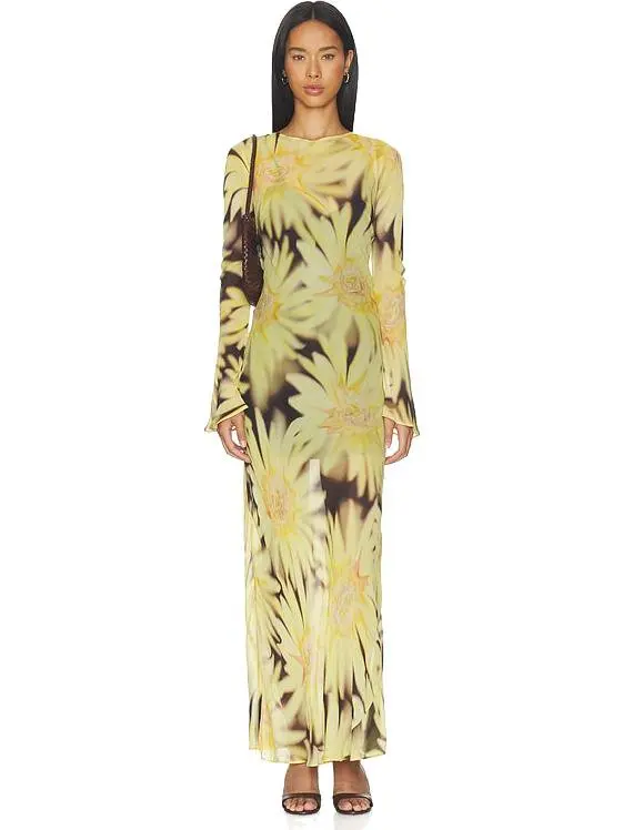 THE WOLF GANG Floral Print Maxi Dress - Chocolate Sunflower