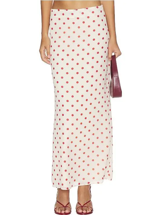 MORE TO COME Annie Maxi Skirt In Cream - Cream & Red Dot