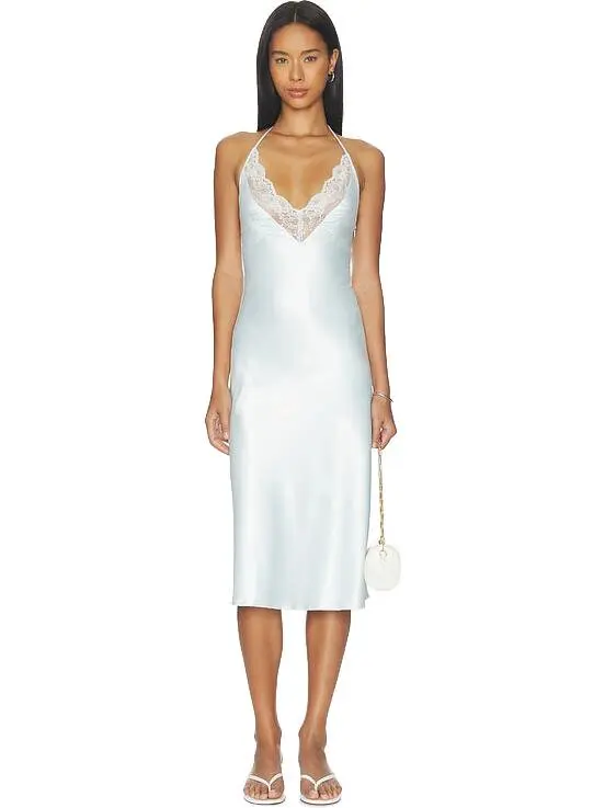 MORE TO COME Halterneck Midi Dress With Lace Trim - Ice Blue