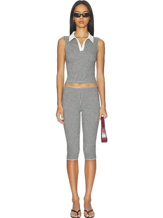 MORE TO COME Capri Set With Collared Top - Black & White Gingham
