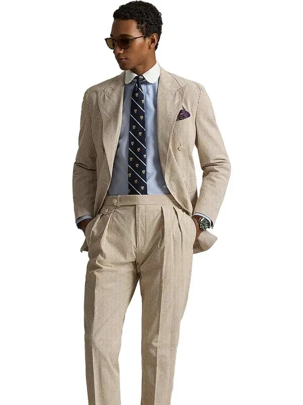 Ralph Lauren Striped Seersucker Tailored Trousers - Light Brown/vintage Cream