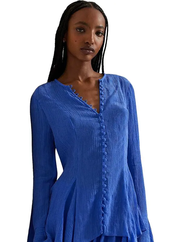 Ralph Lauren Crinkled Button-front Top - Indigo Sky